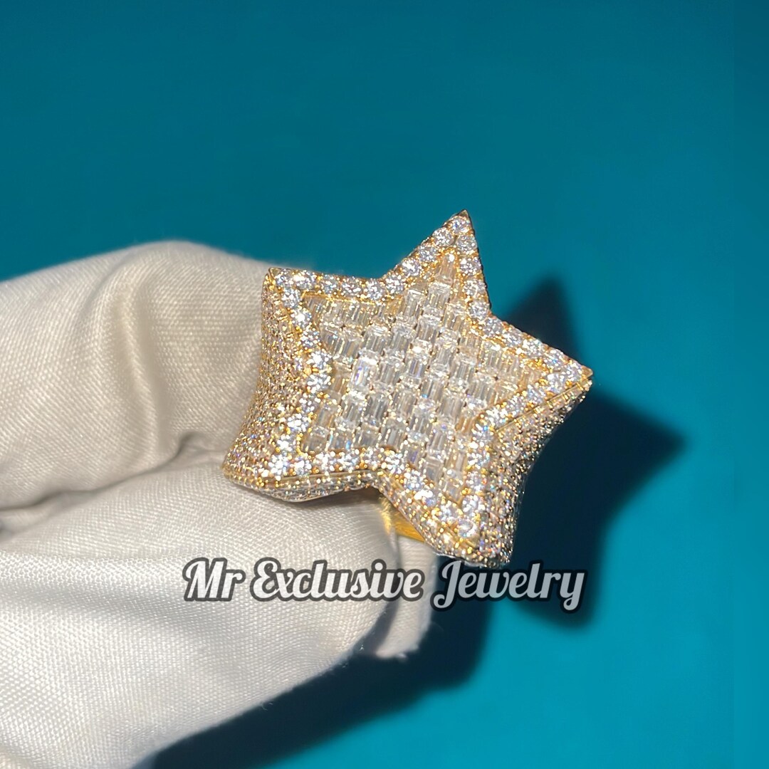 14K Gold Custom Star Champion Ring, Customized Iced Out Baguette ...
