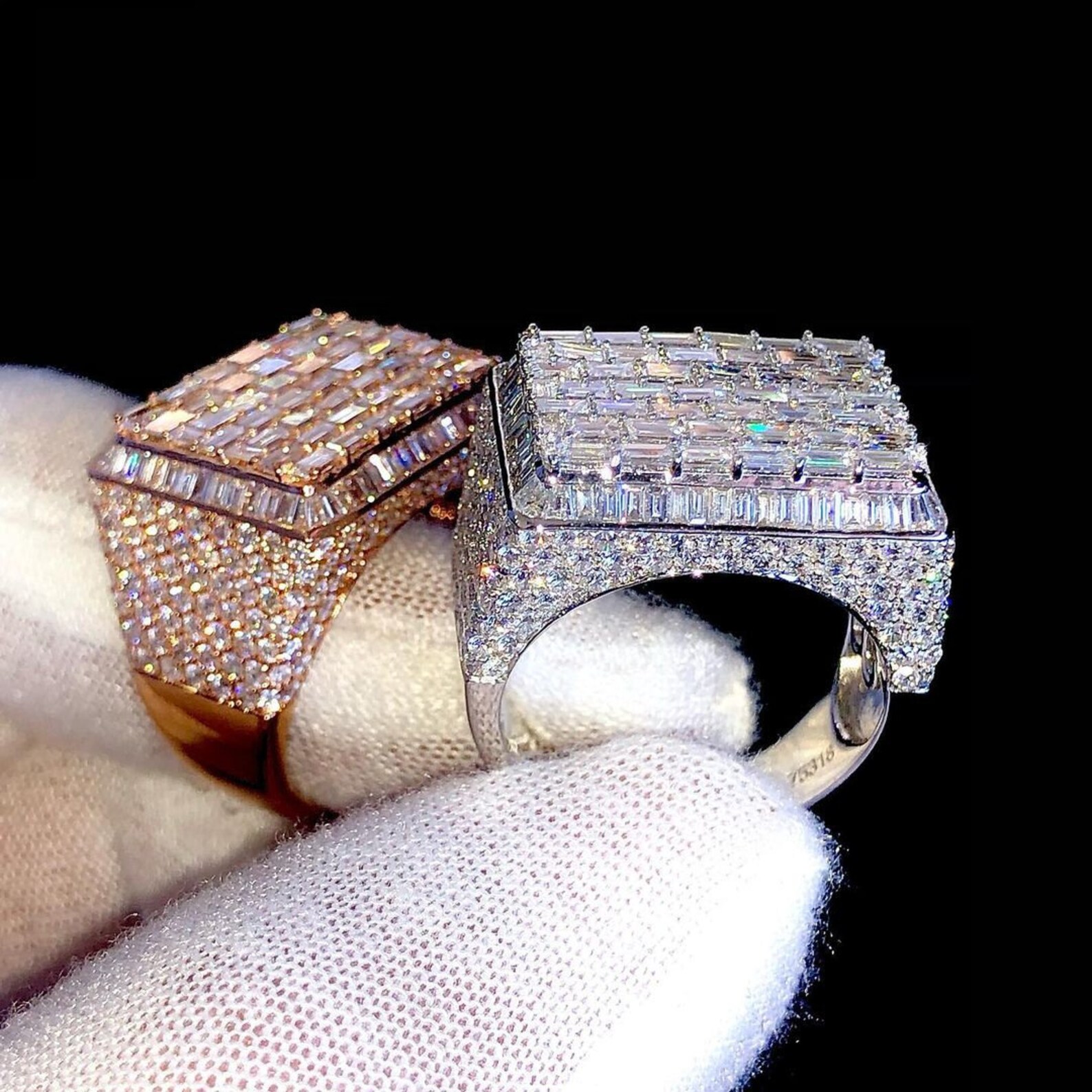 14K White Gold Custom Champion Ring, Customized Iced Out Baguette ...