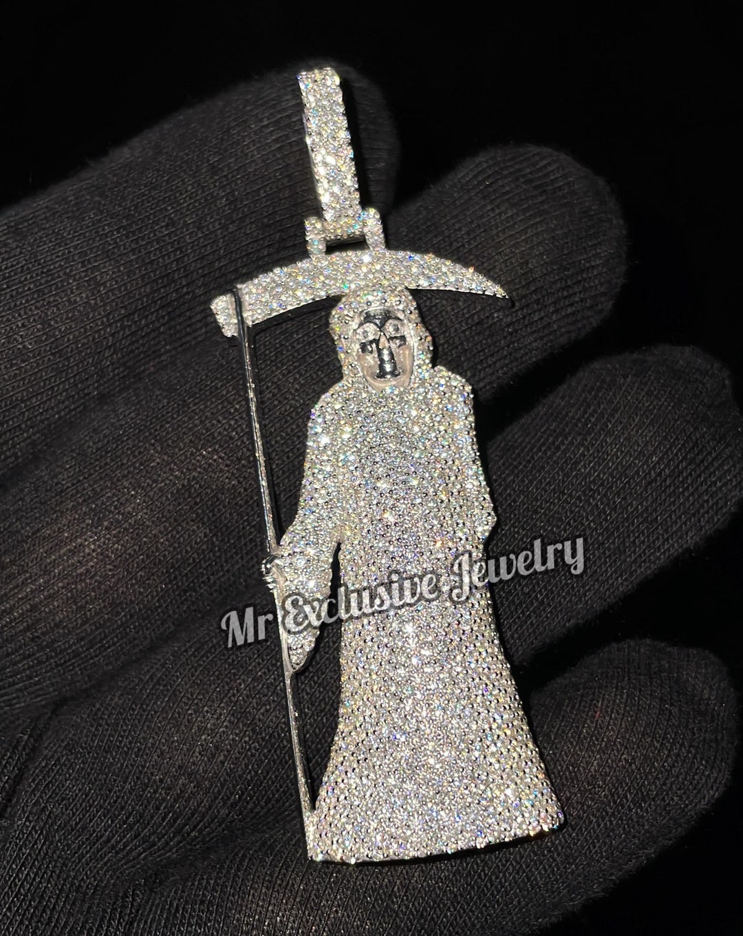 Fully Iced Out 3D Skull Pendant Hip Hop Handmade VVS Moissanite Face ...