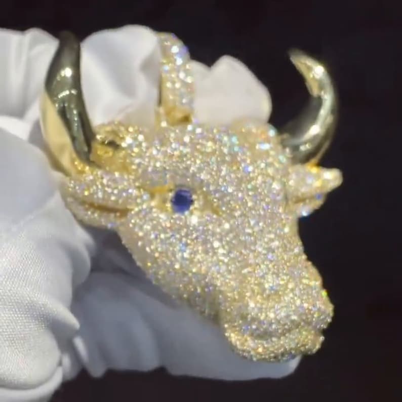 Customized 3D Bull Face Design Hip Hop Pendant With 925 Silver Iced Out ...