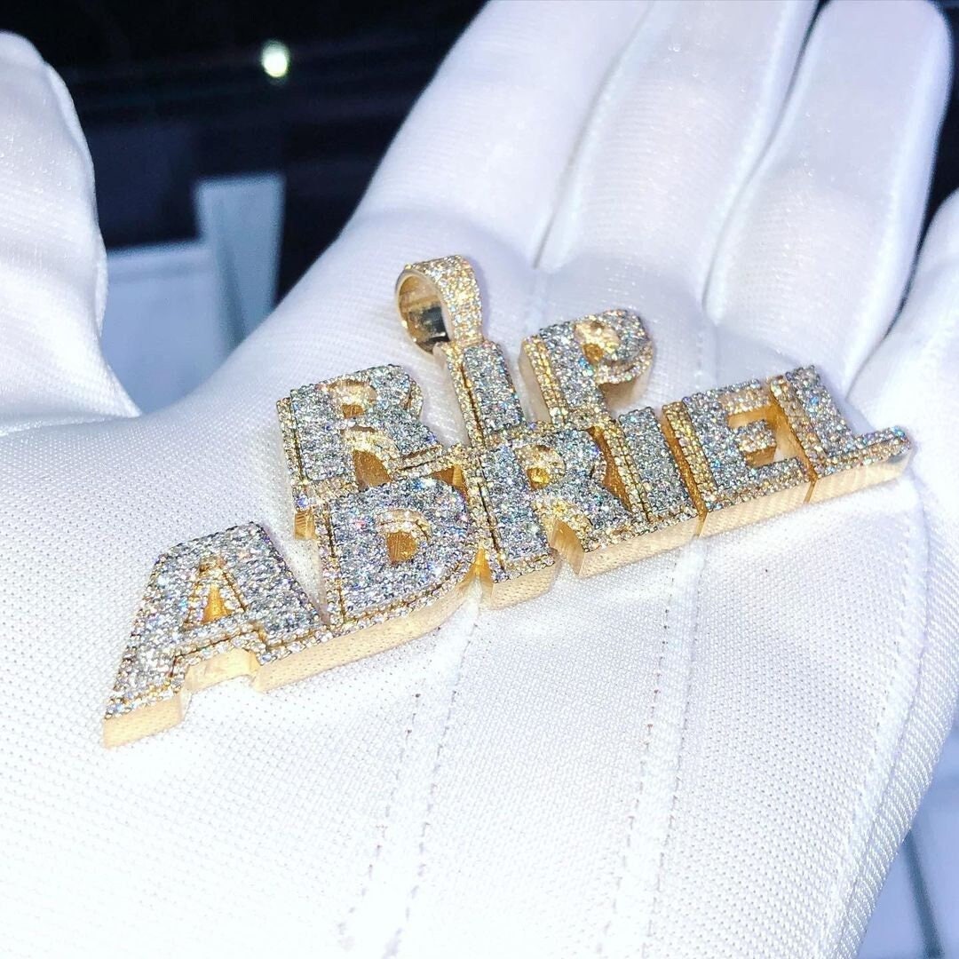 Custom RIP ADRIEL Name Letter Pendant Fully Iced Out VVS Moissanite ...