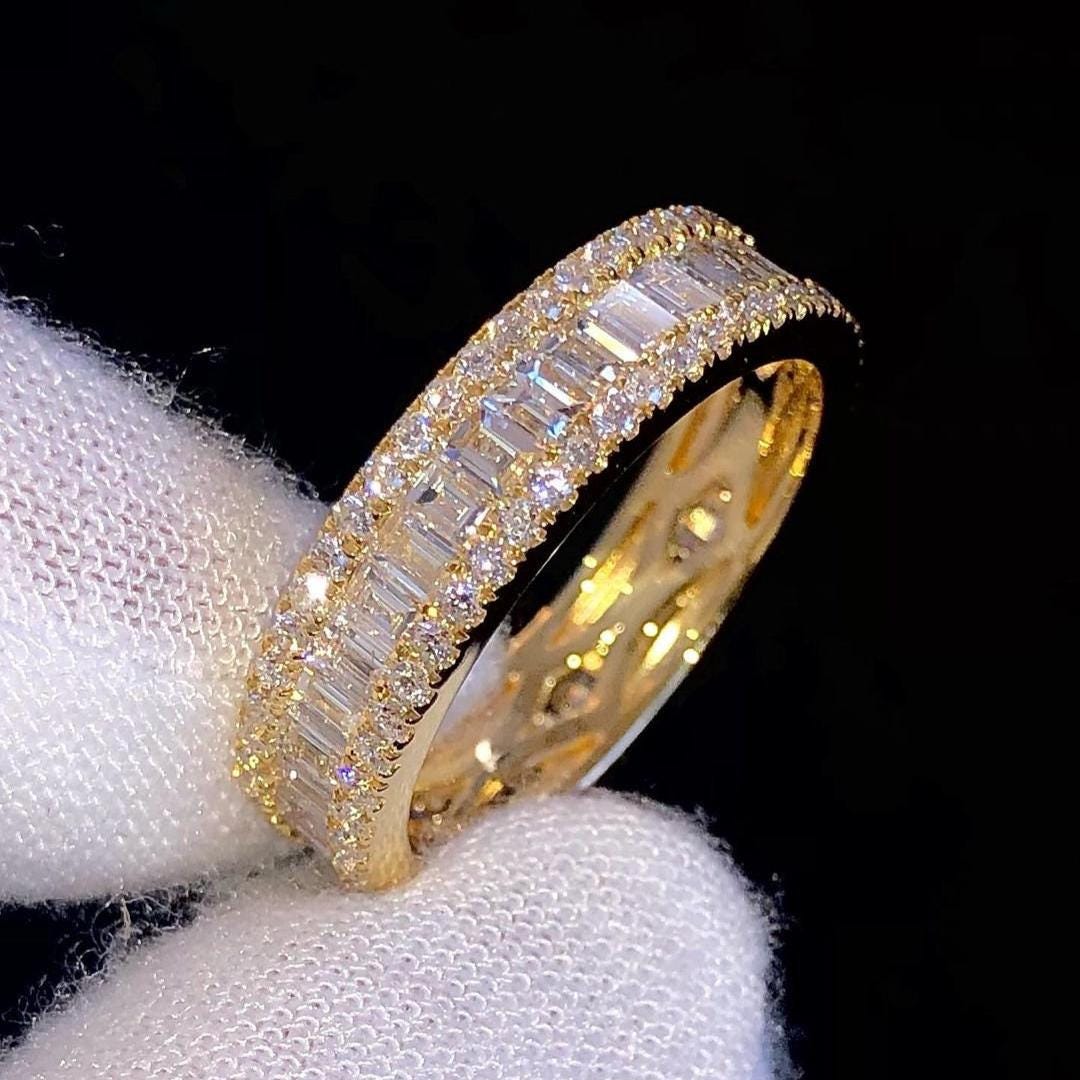 18K Yellow Gold Lab Grown Diamond Wedding Ring , Women VVS Lab Diamond ...