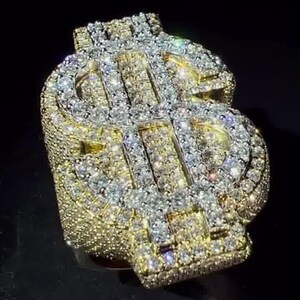 Men's Iced Out Dollar Sign Money Moissanite Ring 925 Silver VVS Diamond ...