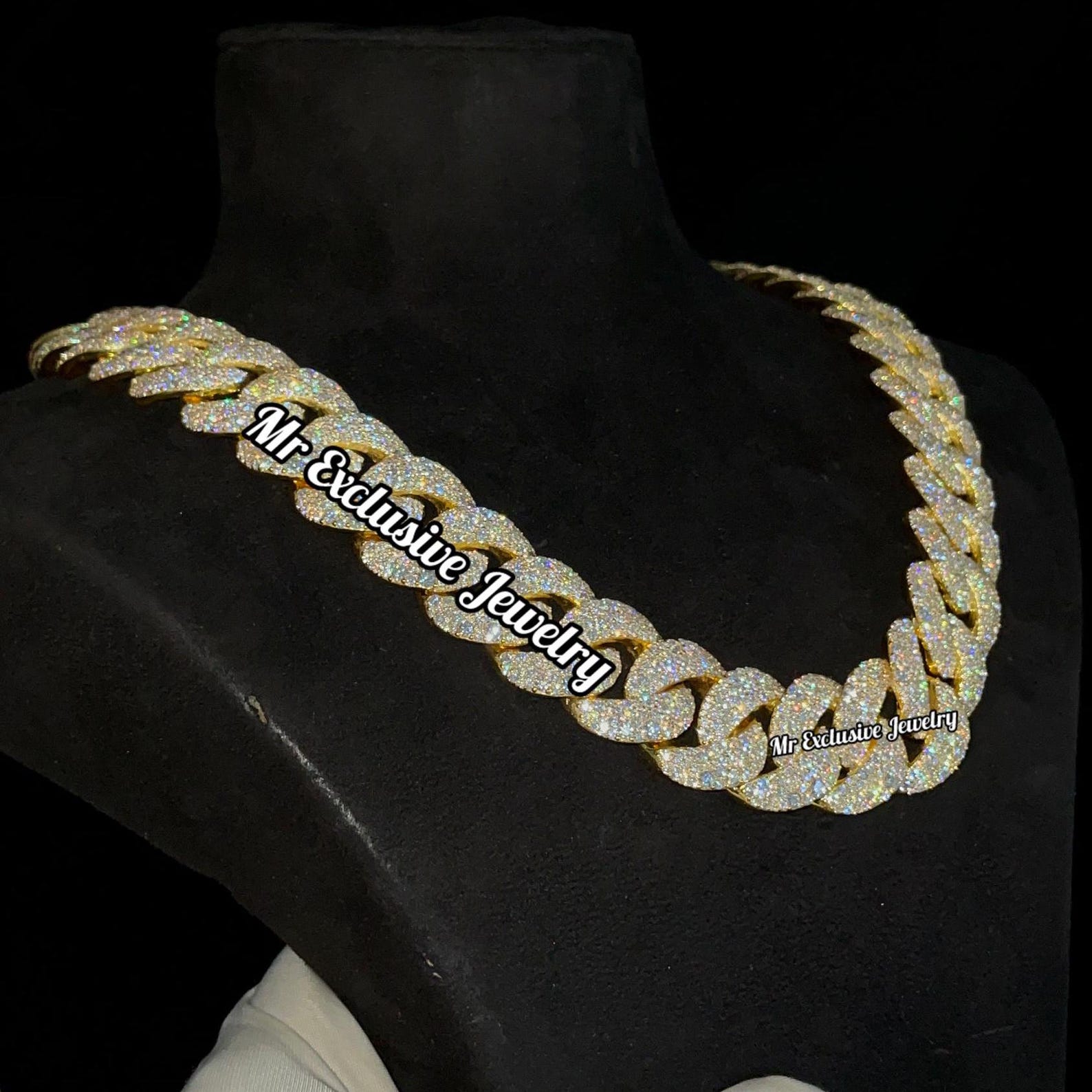 22mm Ice Out VVS1 Moissanite Diamond Cuban Link Chain Men's Bustdown ...