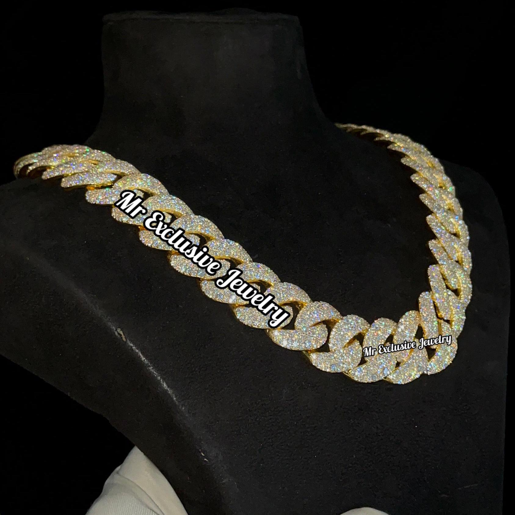 22mm Ice Out VVS1 Moissanite Diamond Cuban Link Chain Men's Bustdown ...