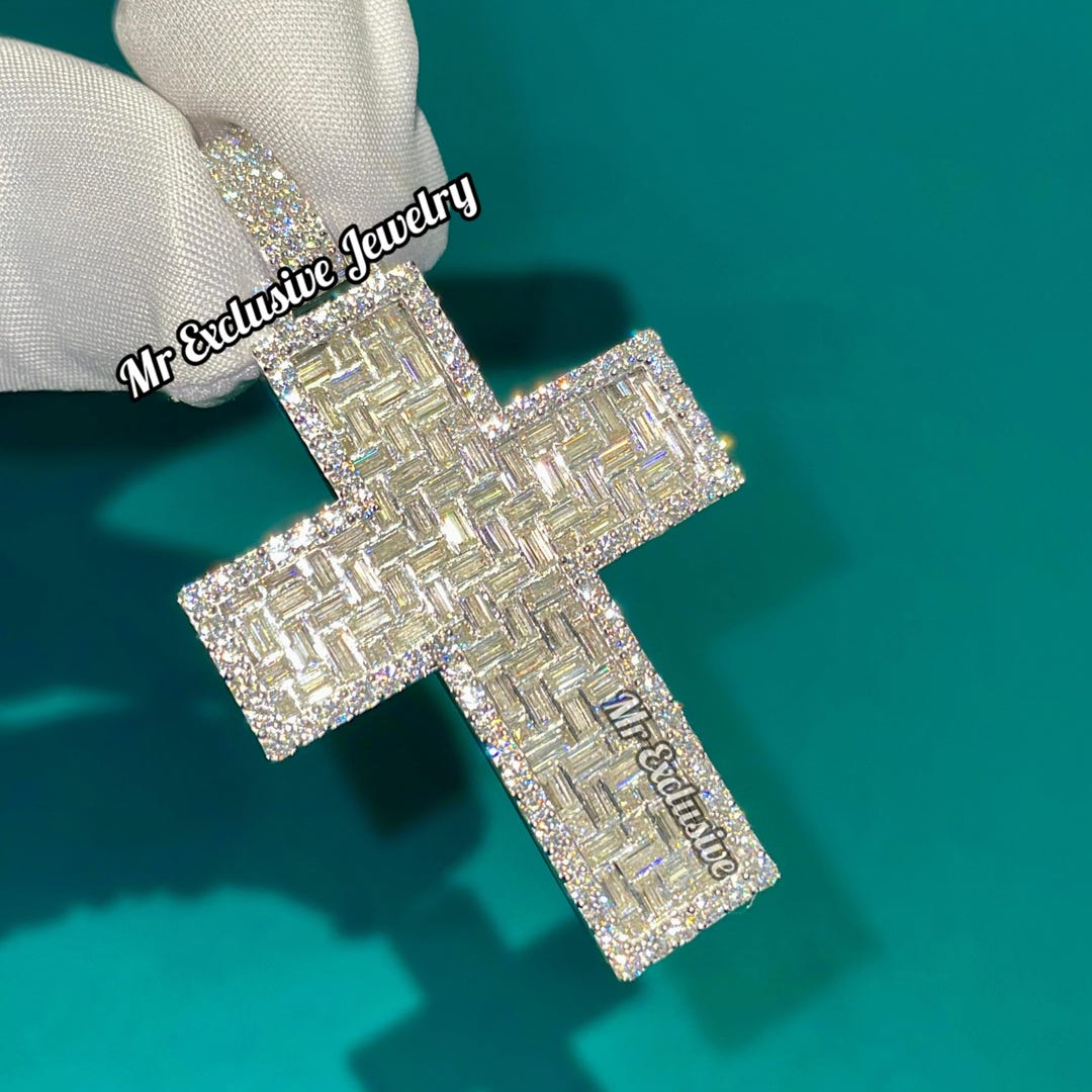 VVS Lab Diamond Charm Cross Pendant, 10K Solid Gold Iced Out Hip Hop ...