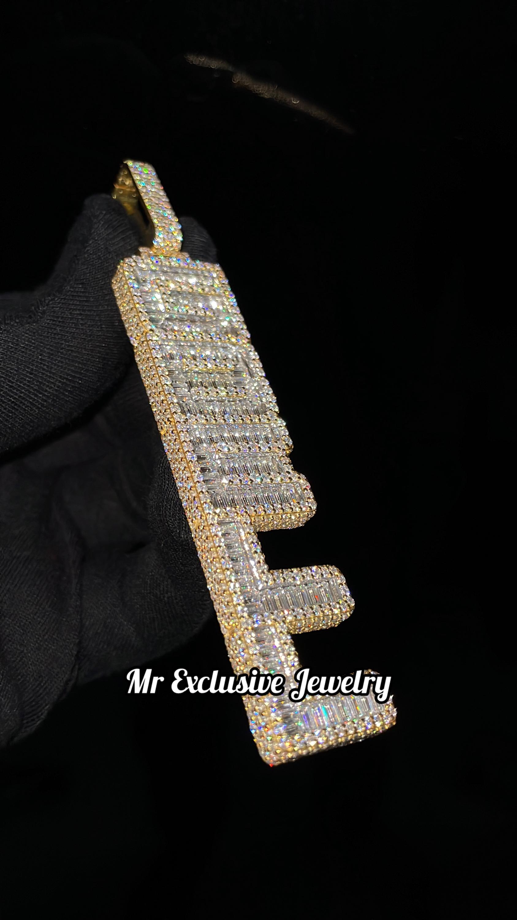 Emerald Cut VVS1 Moissanite Layered Letter "gbell" Pendant, Iced Out ...