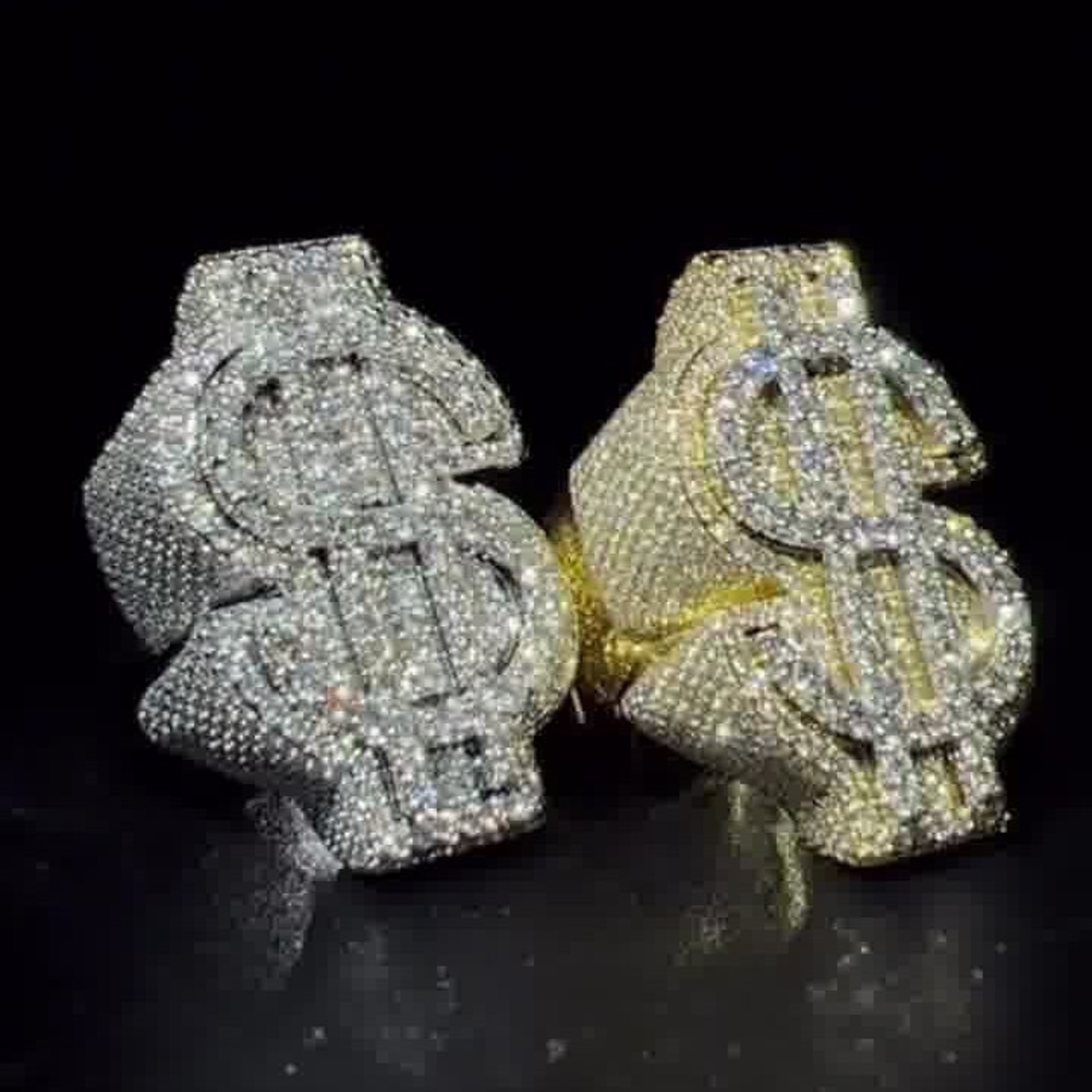 Men's Iced Out Dollar Sign Money Moissanite Ring 925 Silver VVS Diamond ...