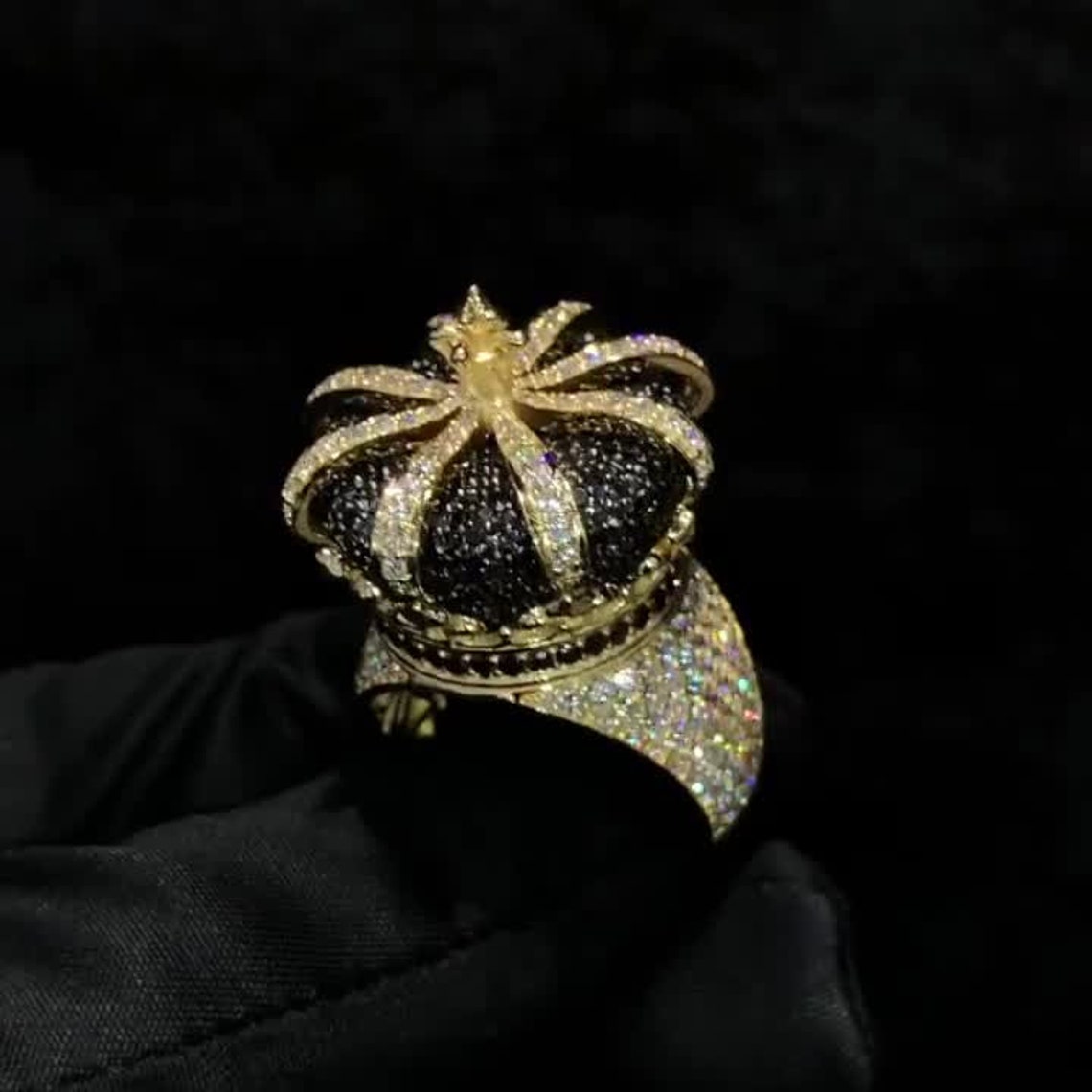Iced Out Black Moissanite King Crown Ring Real VVS Moissanite Hip Hop ...