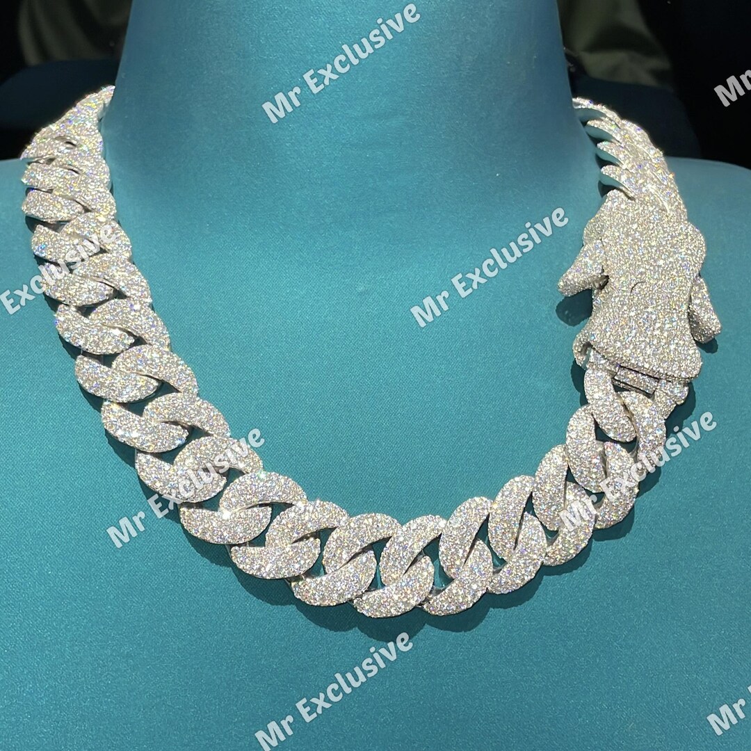 20mm VVS Moissanite Diamond Cuban Link Chain 925 Silver Bustdown Iced ...