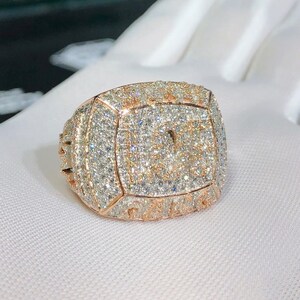 Round Cut Moissanite Engagement Ring, Men's Iced Out Championship Ring ...
