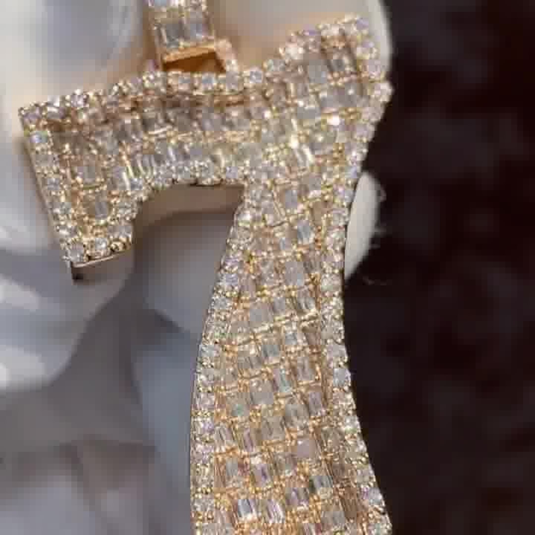 4.21 CT Real VVS Moissanite Baguette Diamond Number Charm Pendant 925 ...