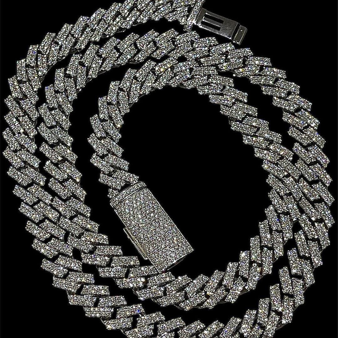 10mm Iced Out VVS Moissanite Diamond Cuban Link Chain 925 Silver Custom ...