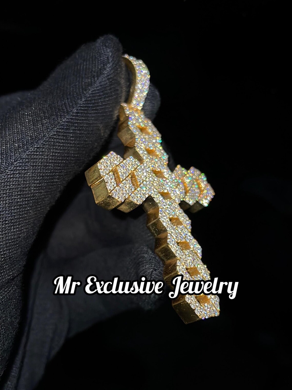 Iced Out Cuban Link Cross VVS Diamond Pendant 925 Silver Jesus Cross ...