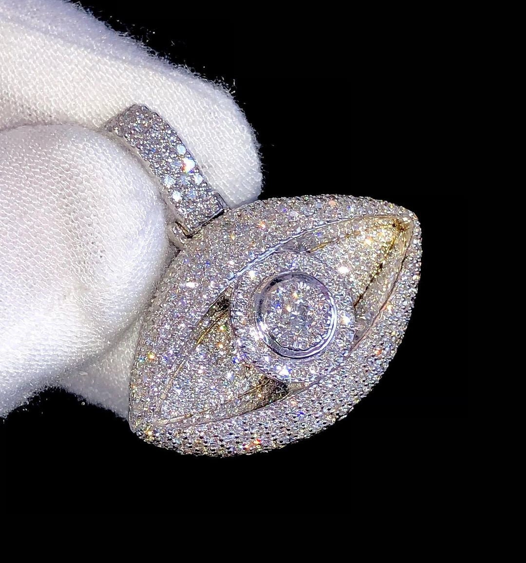 Real VVS Lab Diamond Evil Eye Pendant Men's Iced Out Religious Eye ...