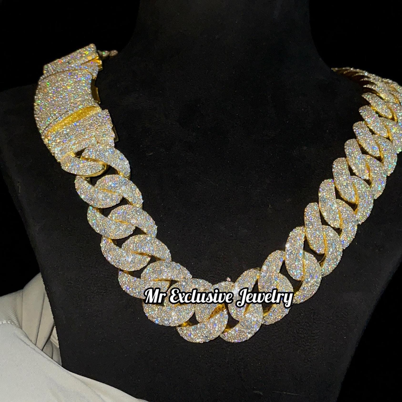 22mm Ice Out VVS1 Moissanite Diamond Cuban Link Chain Men's Bustdown ...
