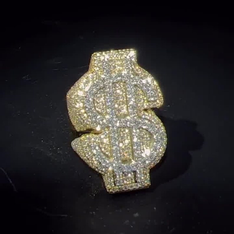 Men's Iced Out Dollar Sign Money Moissanite Ring 925 Silver VVS Diamond ...