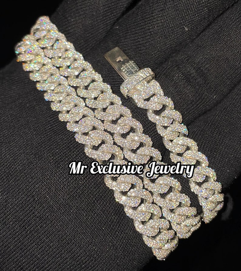 9mm 22inch Fully Iced Out VVS Moissanite Diamond Cuban Link Chain Ready ...