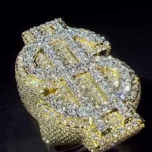 Men's Iced Out Dollar Sign Money Moissanite Ring 925 Silver VVS Diamond ...