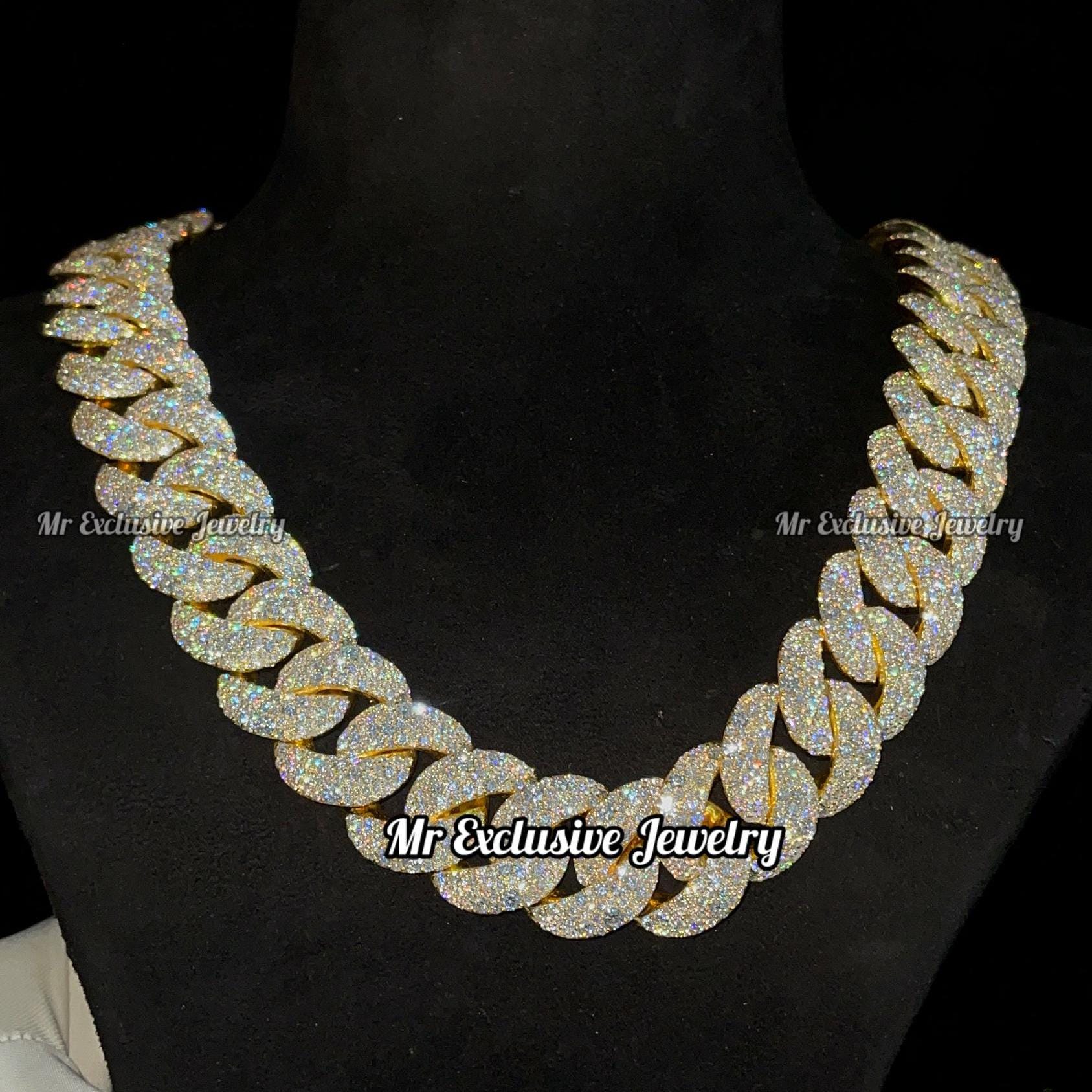 22mm Ice Out VVS1 Moissanite Diamond Cuban Link Chain Men's Bustdown ...
