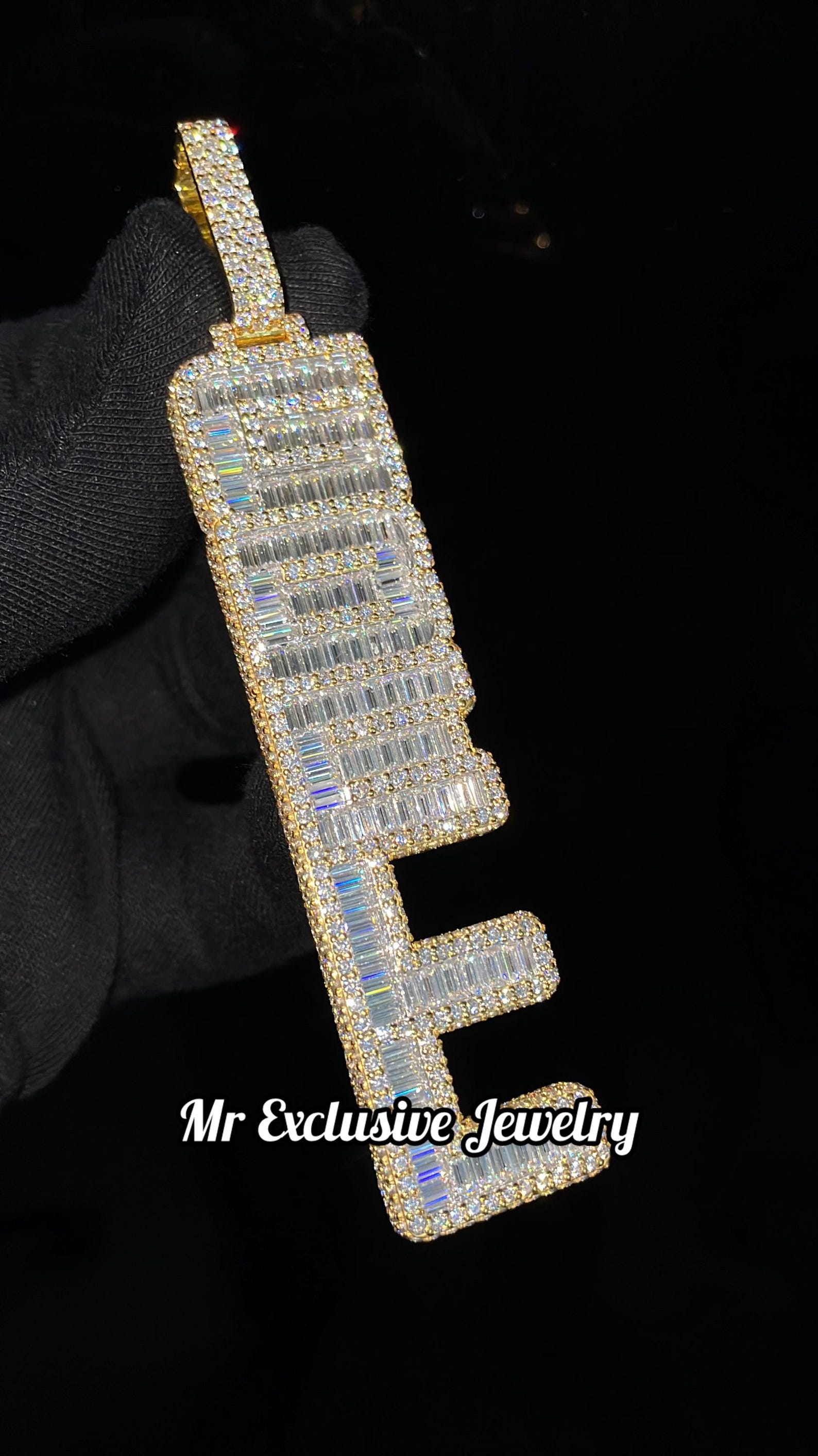 Emerald Cut VVS1 Moissanite Layered Letter "gbell" Pendant, Iced Out ...