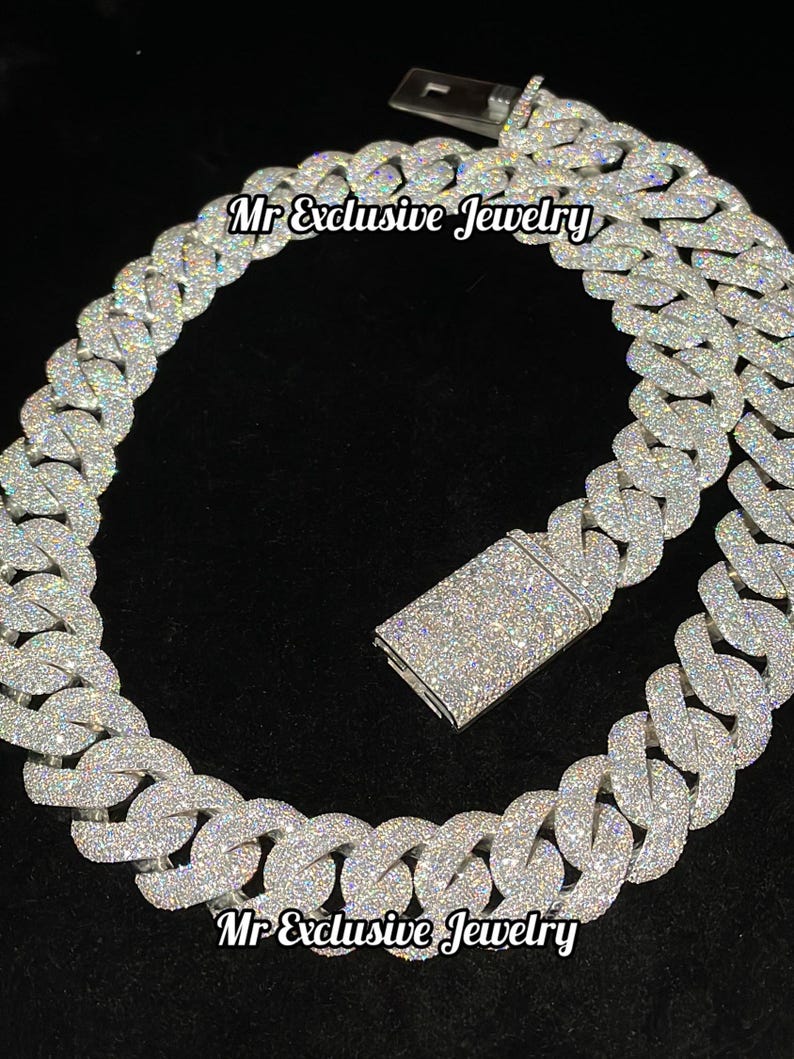 22mm Ice Out VVS1 Moissanite Diamond Cuban Link Chain Men's Bustdown ...