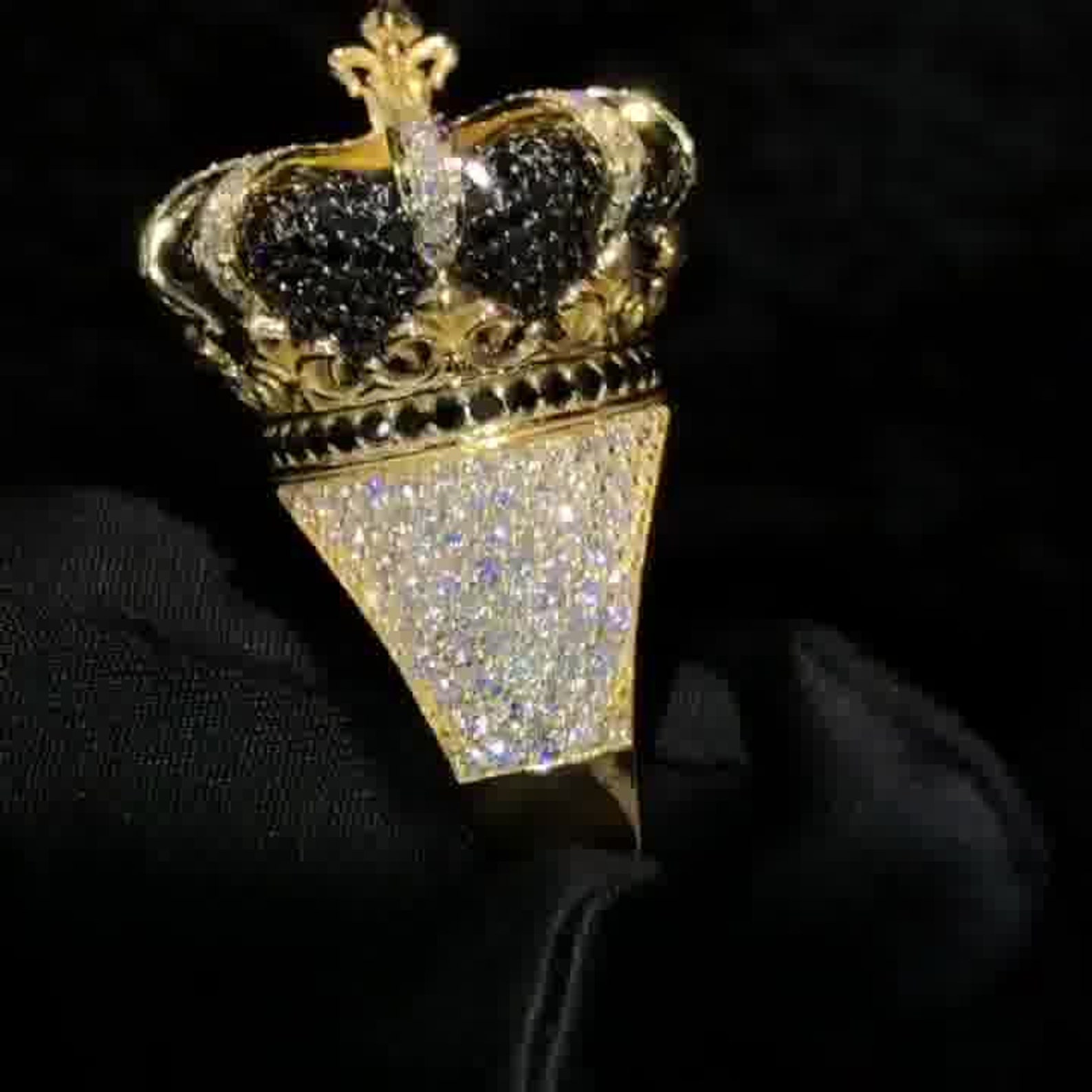 Iced Out Black Moissanite King Crown Ring Real VVS Moissanite Hip Hop ...