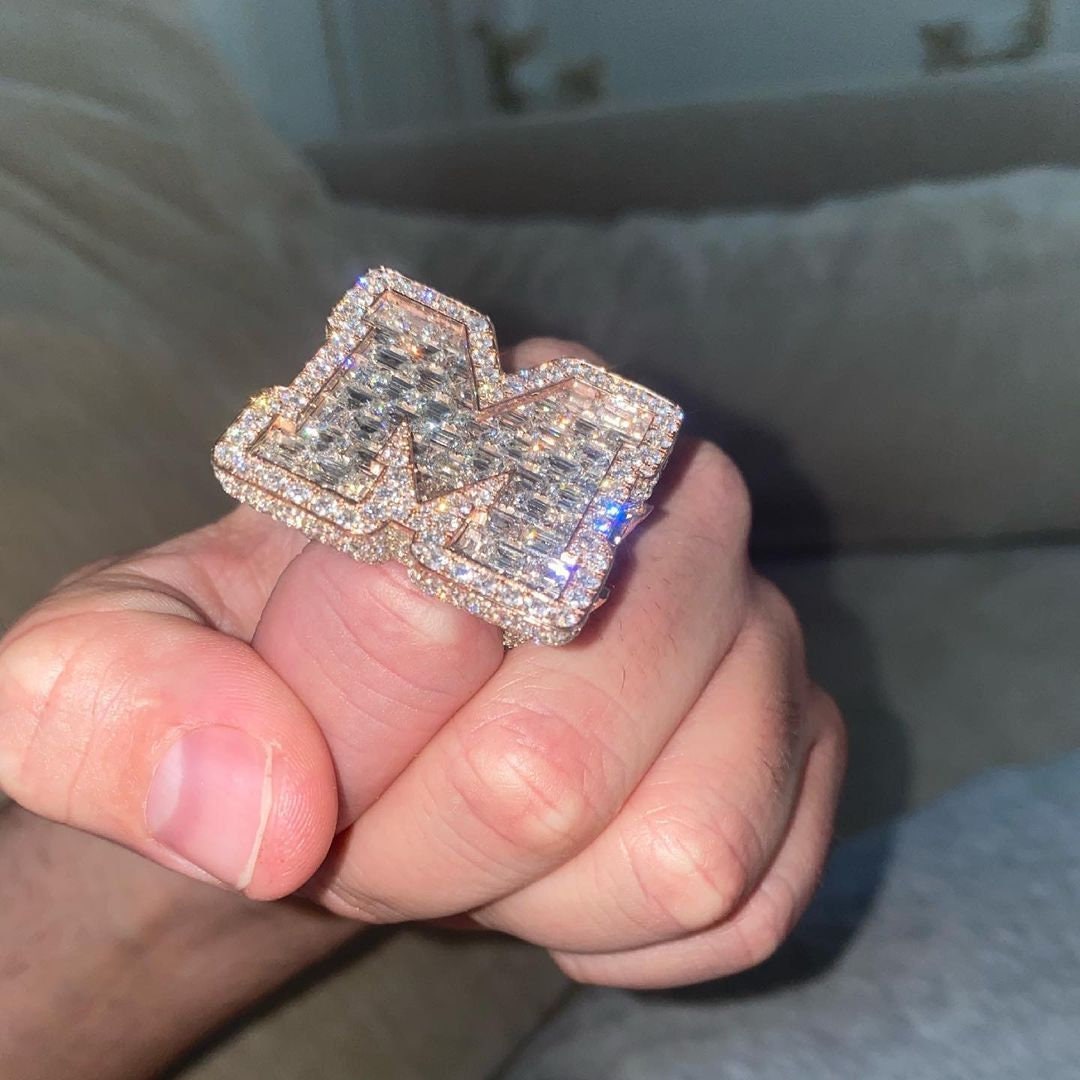 Custom Initial Letter Ring for Men Iced Out VVS Moissanite Hip Hop Ring ...