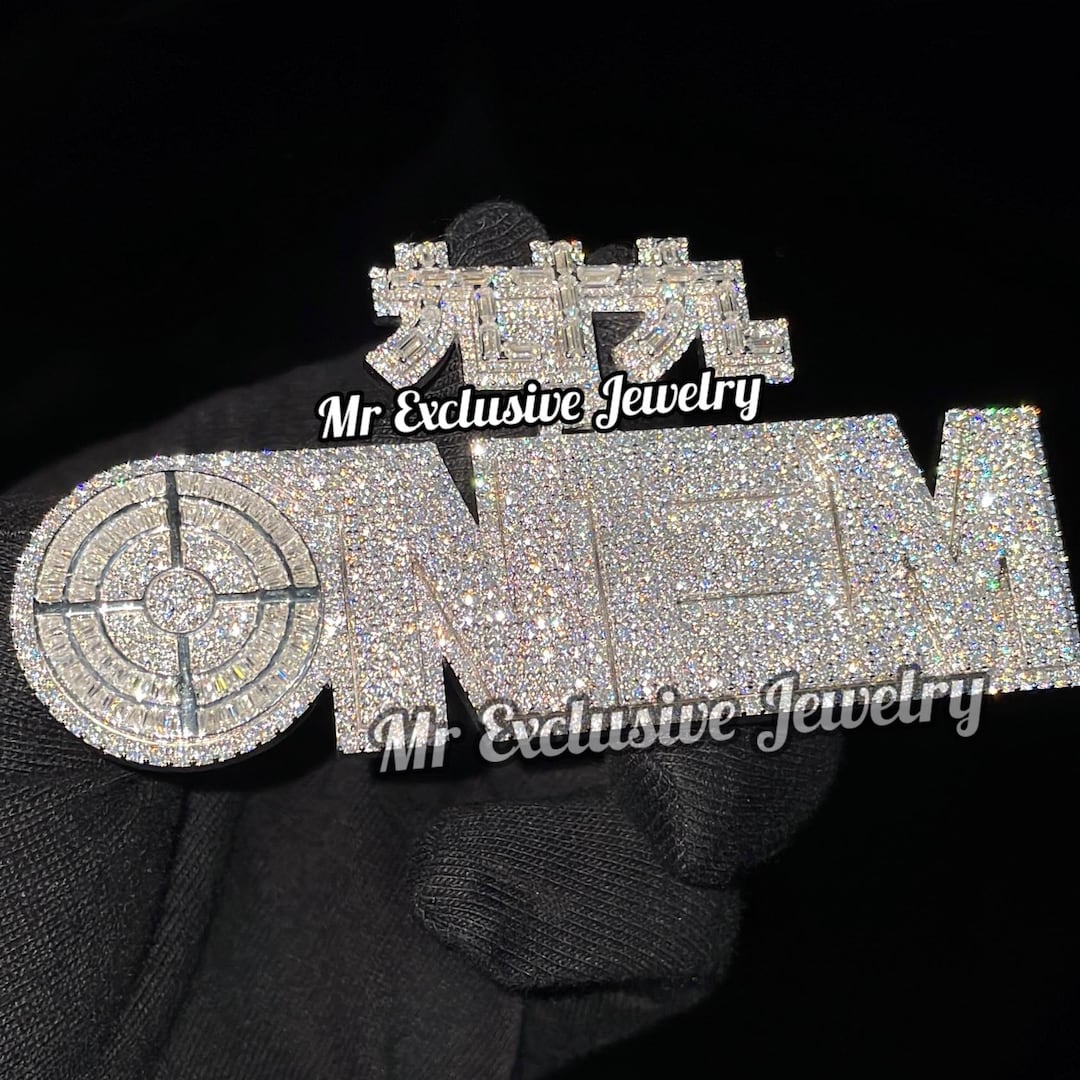 Iced Out Logo Name Diamond Pendant, Premium Custom Pendant for Men ...