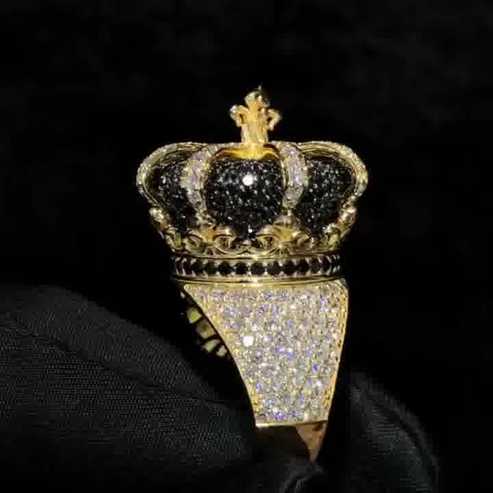Iced Out Black Moissanite King Crown Ring Real VVS Moissanite Hip Hop ...