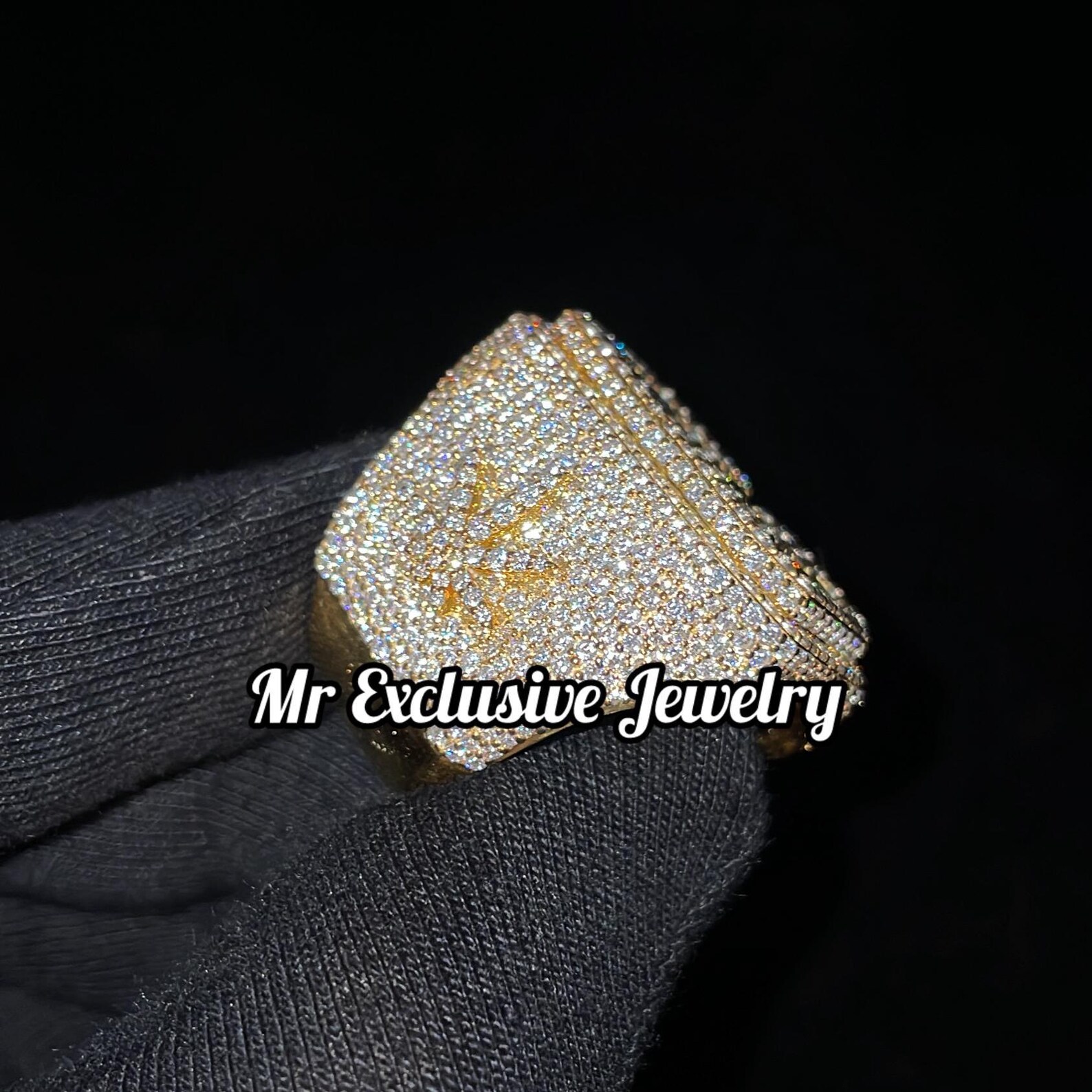 Hip Hop Letter Men Moissanite Champion Ring Round & Baguette Moissanite Ring Iced Out ...