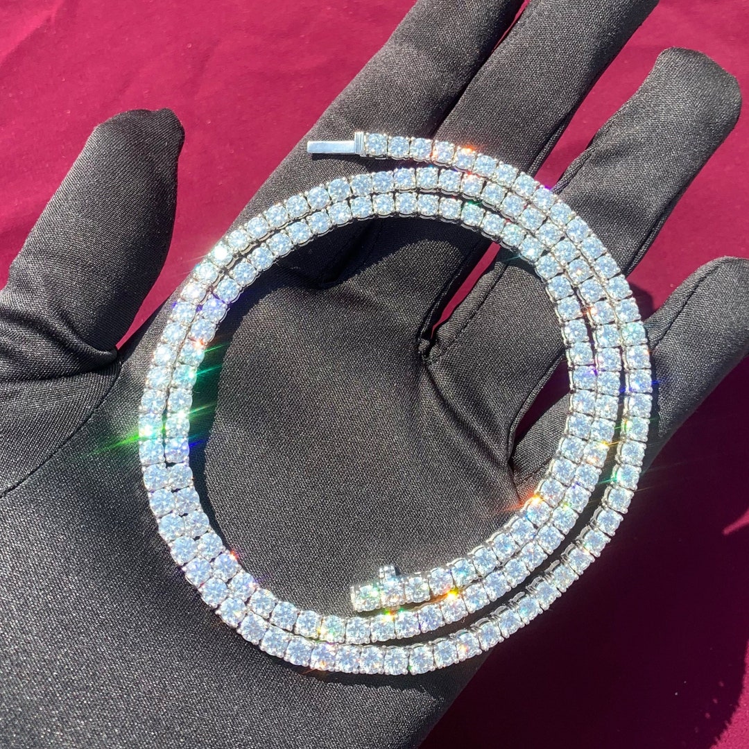4mm VVS Diamond Tennis Chain, Men Iced Out Moissanite Tennis Necklace ...