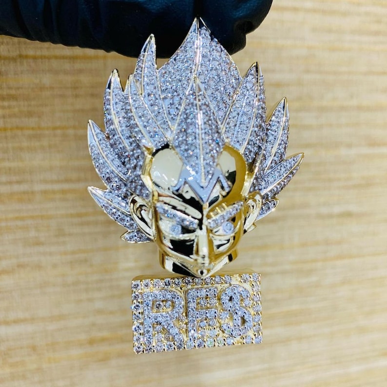 Men's Iced Out 3D Goku Face Cartoon Pendant 925 Silver VVS Moissanite ...