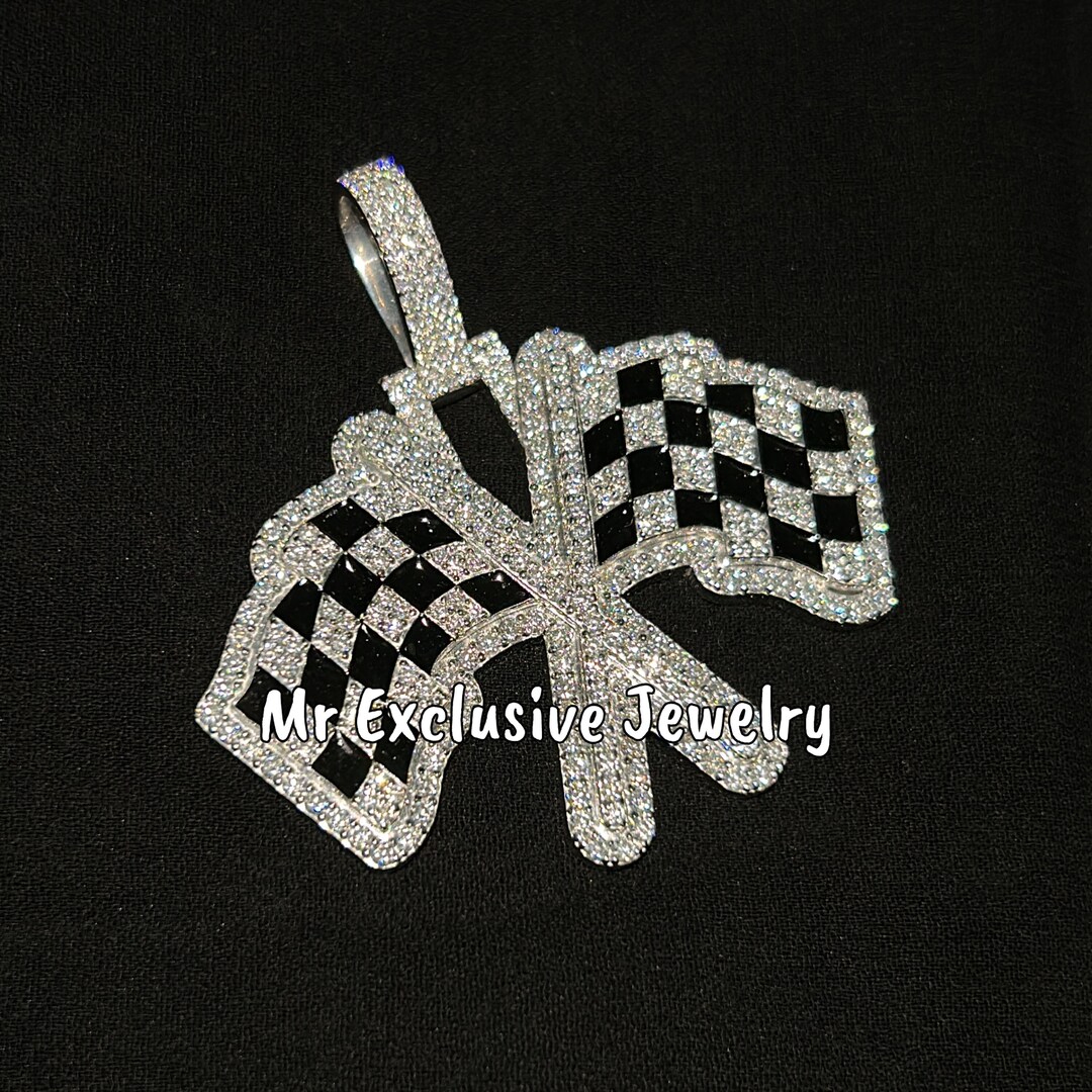 Iced Out Charm Flag Pendant | VVS1 Moissanite Diamond 14K Gold Hip Hop ...