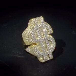 Men's Iced Out Dollar Sign Money Moissanite Ring 925 Silver VVS Diamond ...