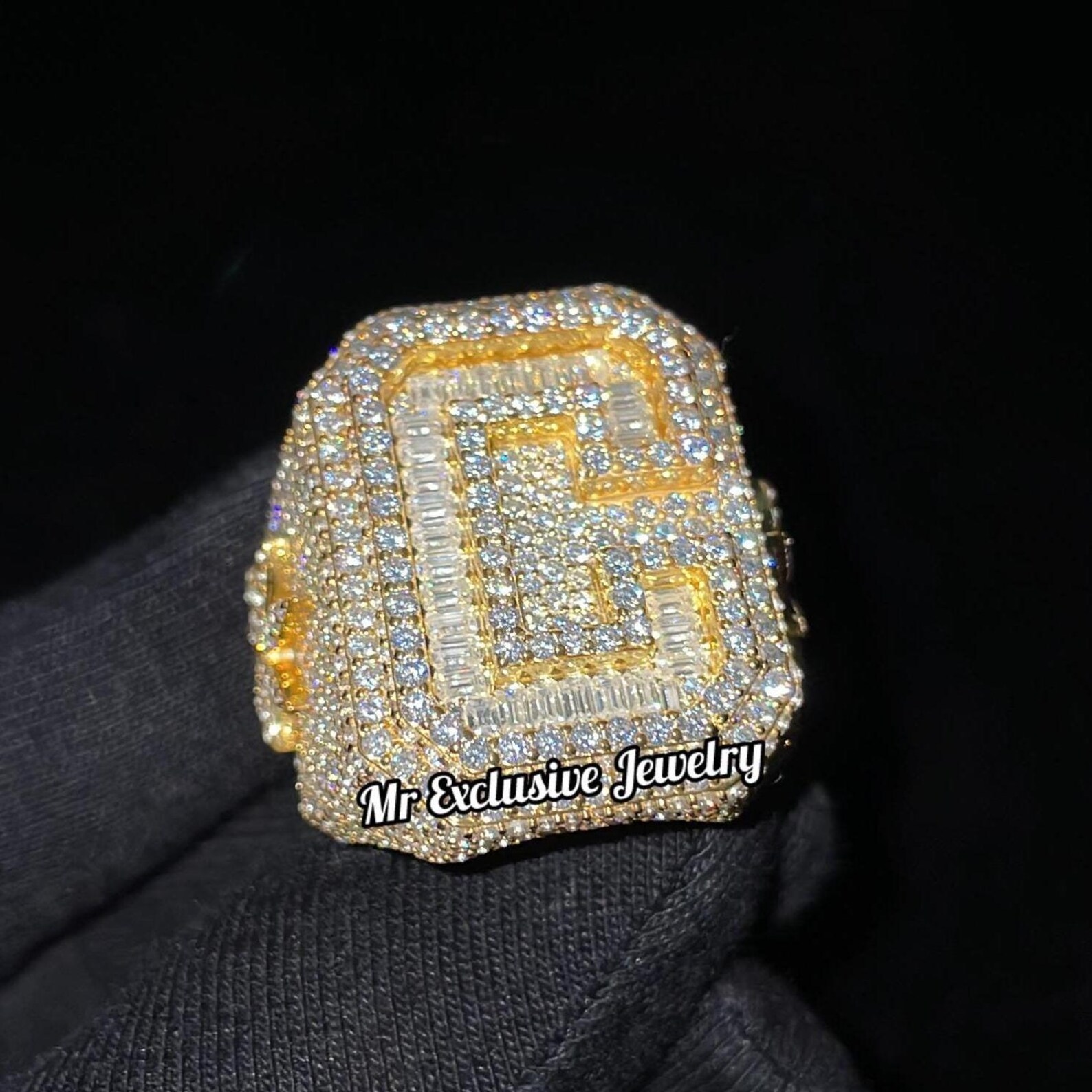 Hip Hop Letter Men Moissanite Champion Ring Round & Baguette Moissanite Ring Iced Out ...