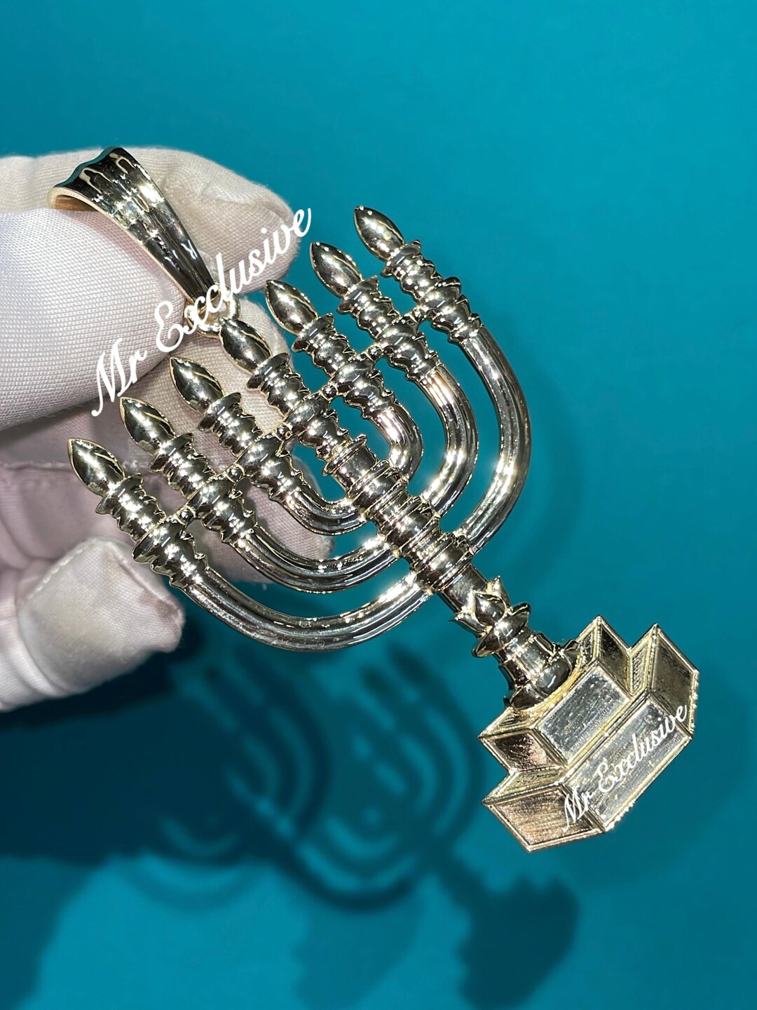 14K Solid Gold Menorah Necklace, Jewish Menorah Medallion, Hanukkah ...
