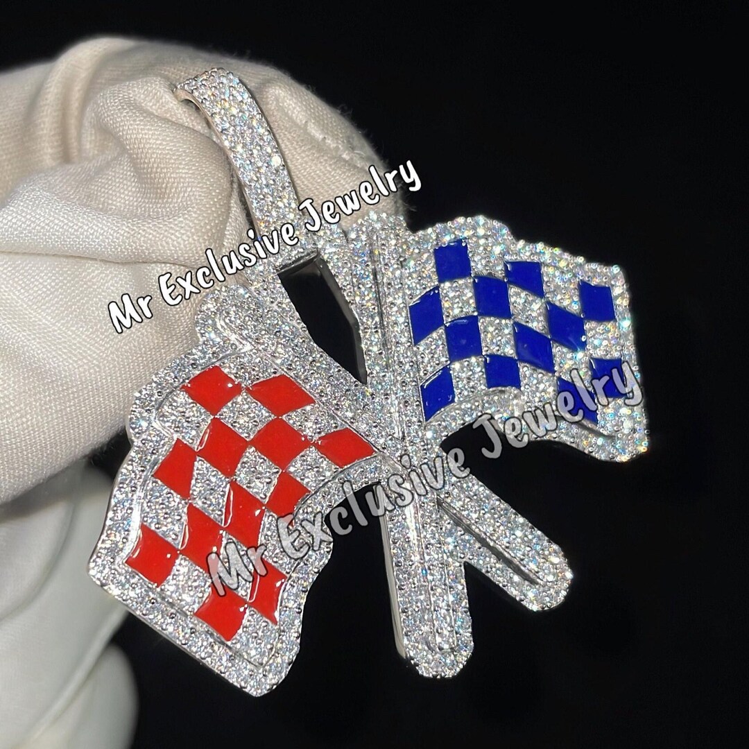 Fully Iced Out Charm Flag Pendant VVS1 Moissanite Diamond Hip Hop ...
