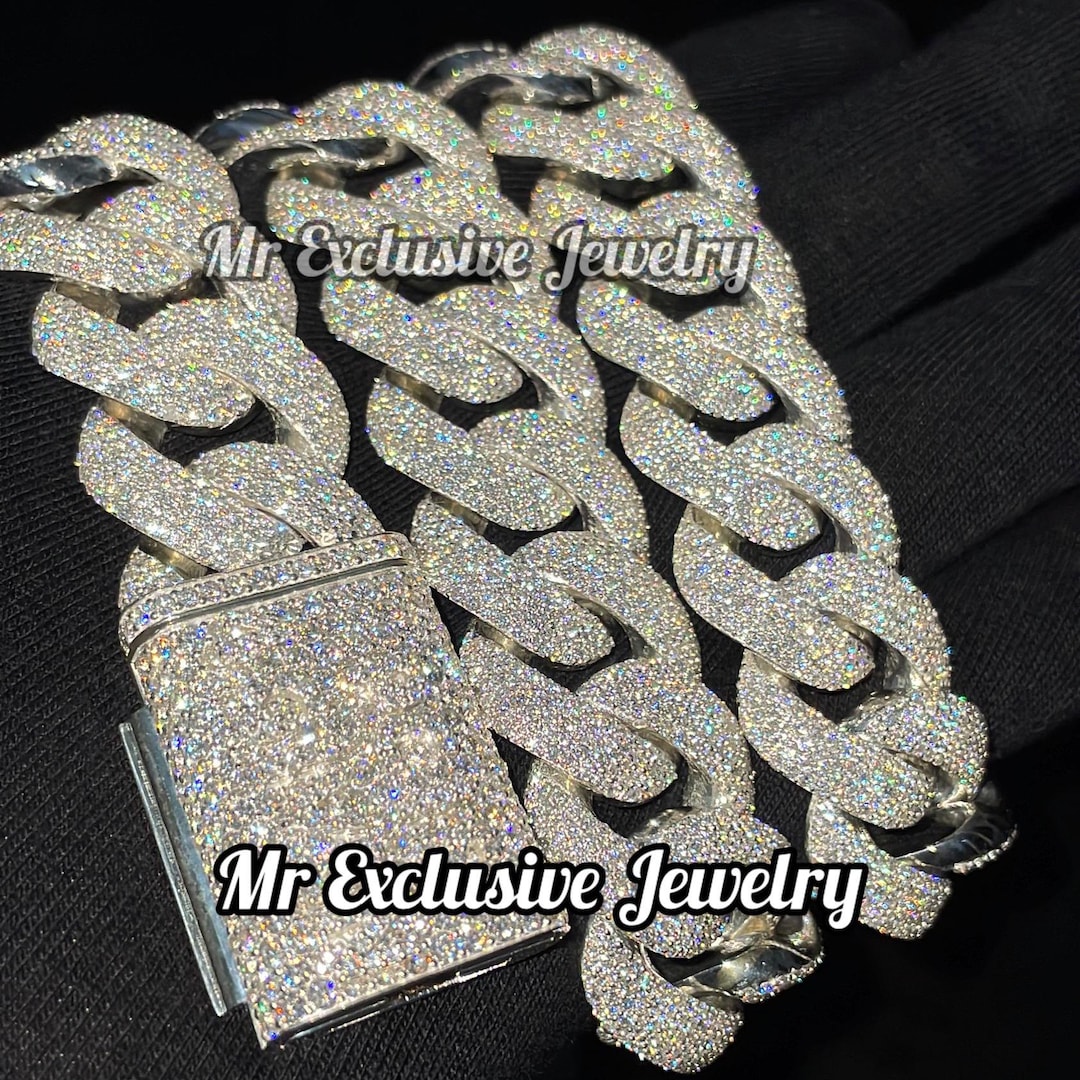 22mm Ice Out VVS1 Moissanite Diamond Cuban Link Chain Men's Bustdown ...
