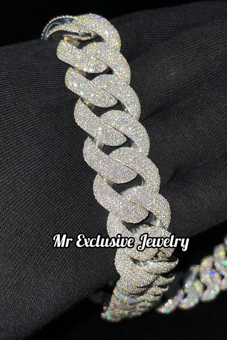 22mm Ice Out VVS1 Moissanite Diamond Cuban Link Chain Men's Bustdown ...