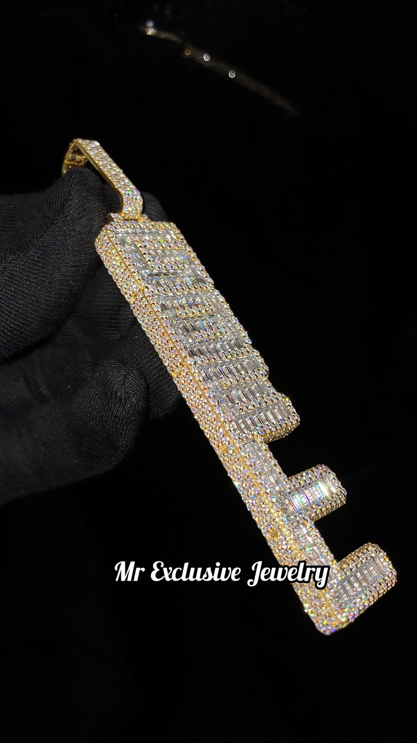 Emerald Cut VVS1 Moissanite Layered Letter "gbell" Pendant, Iced Out ...