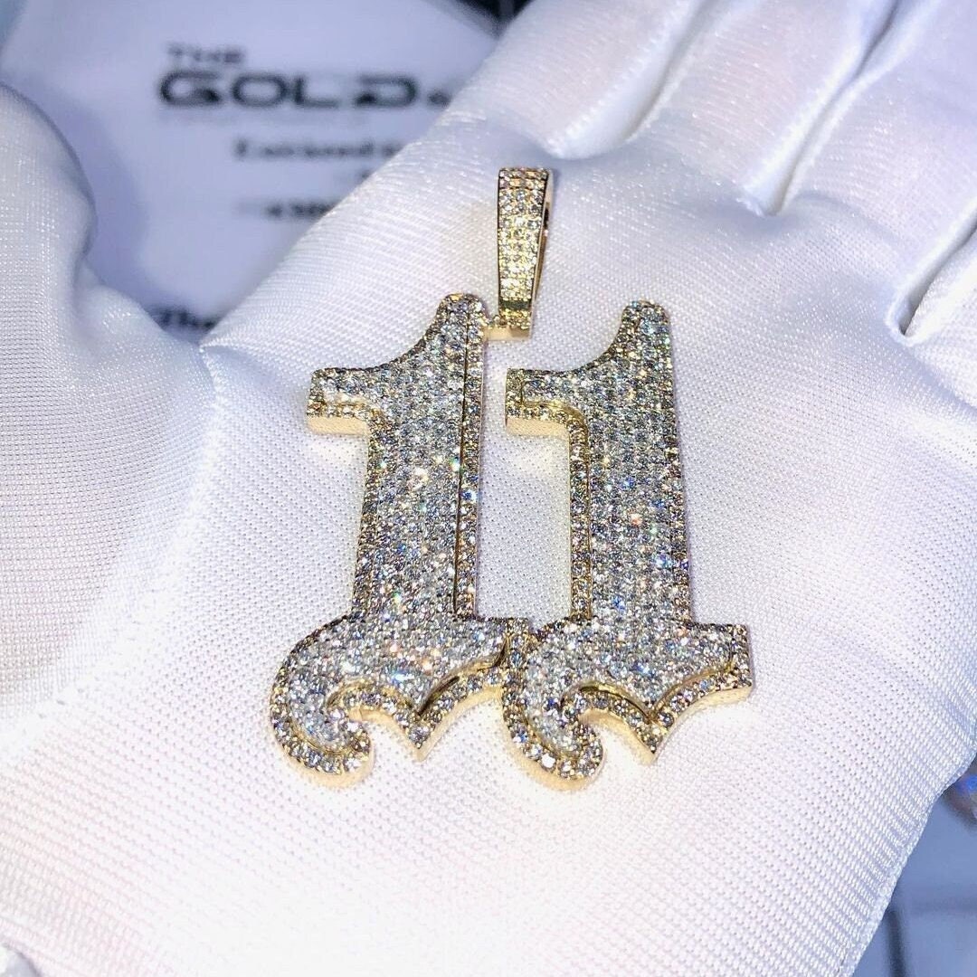 Men's Iced Out Number Charm for Birthday Gift, VVS1 Moissanite Diamond ...