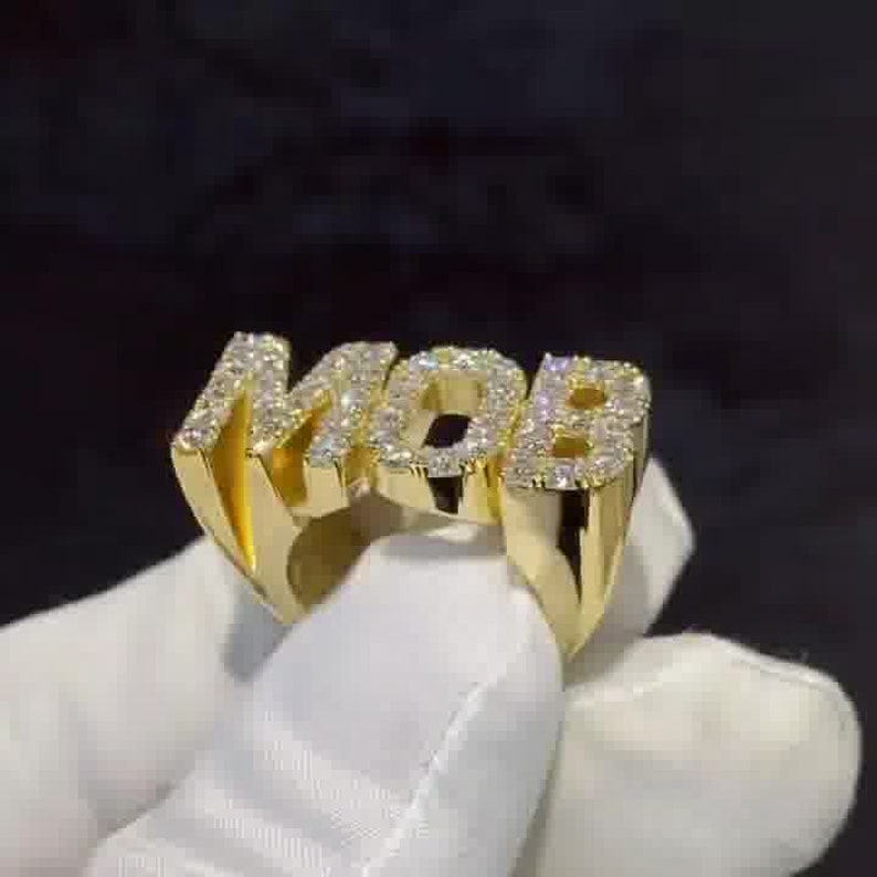 Iced Out Initial Letter Ring 925 Silver Moissanite Name Pinky Ring, Hip Hop Men Ring, Rapper ...