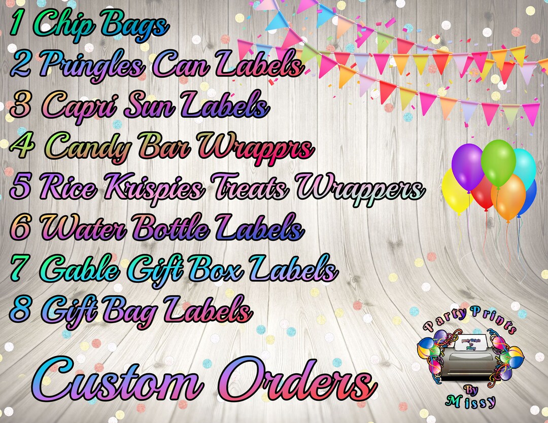 Custom Party Packs Order Digital File Only - Etsy