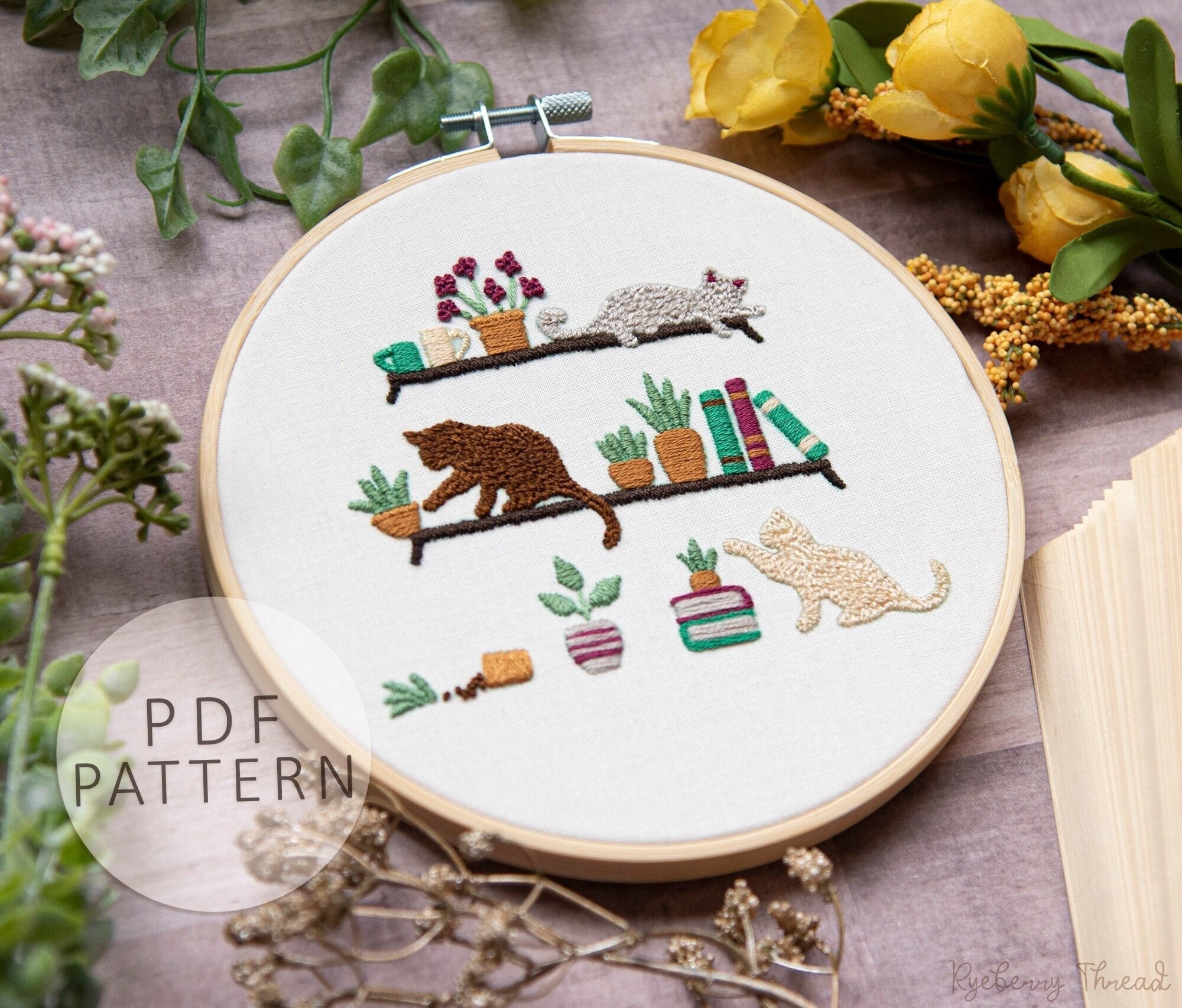 PDF Pattern Cat Embroidery Pattern Book Embroidery Needlework Plants ...