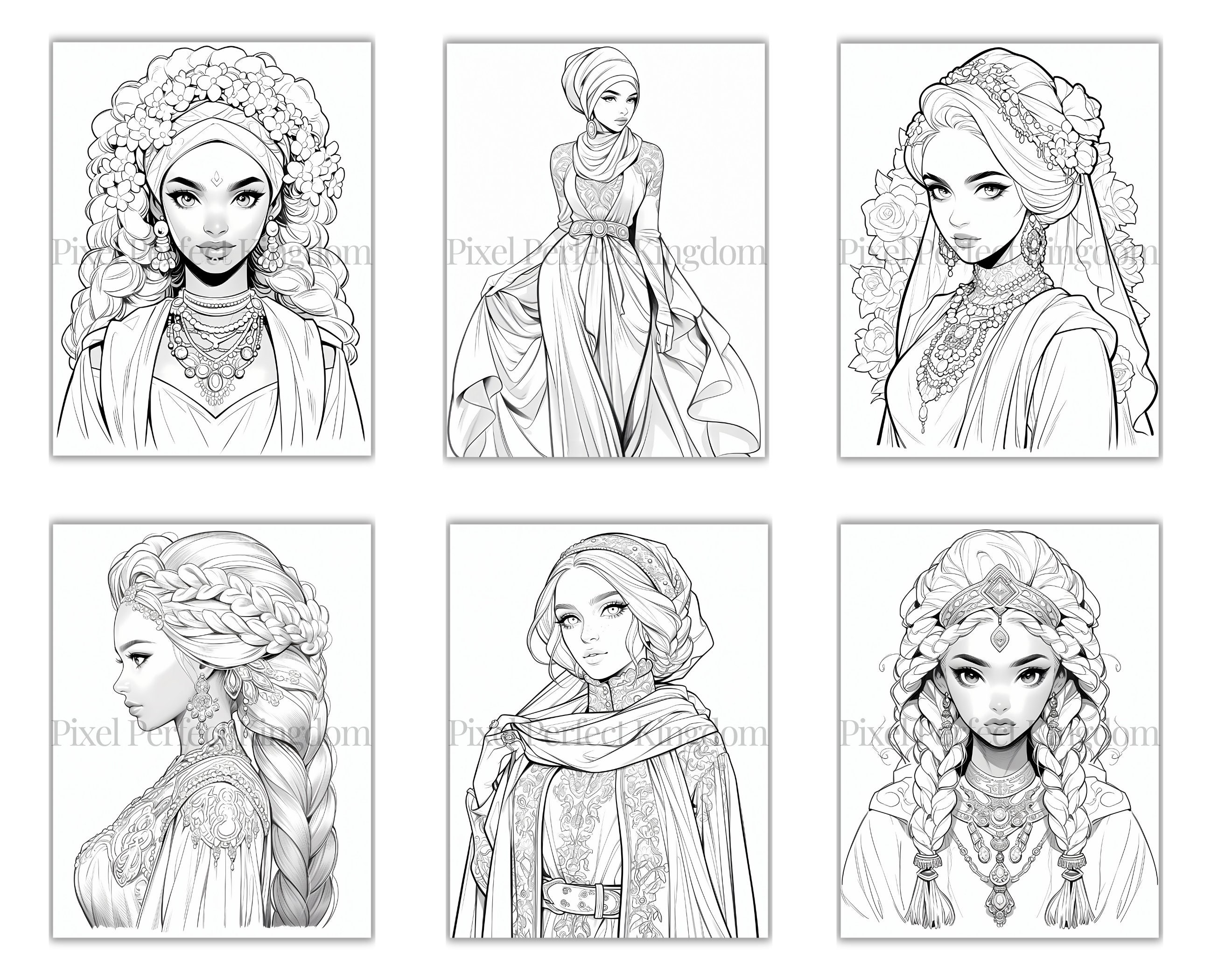 60 Arab Princess Coloring Pages, Girls Coloring Book for Adults and ...