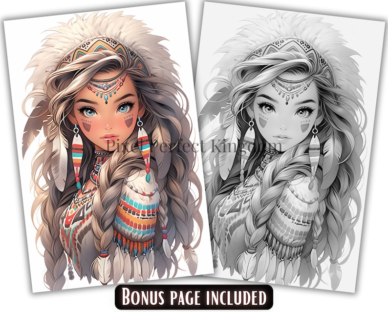 70 Native American Girls Coloring Pages, Digital Coloring Book for ...