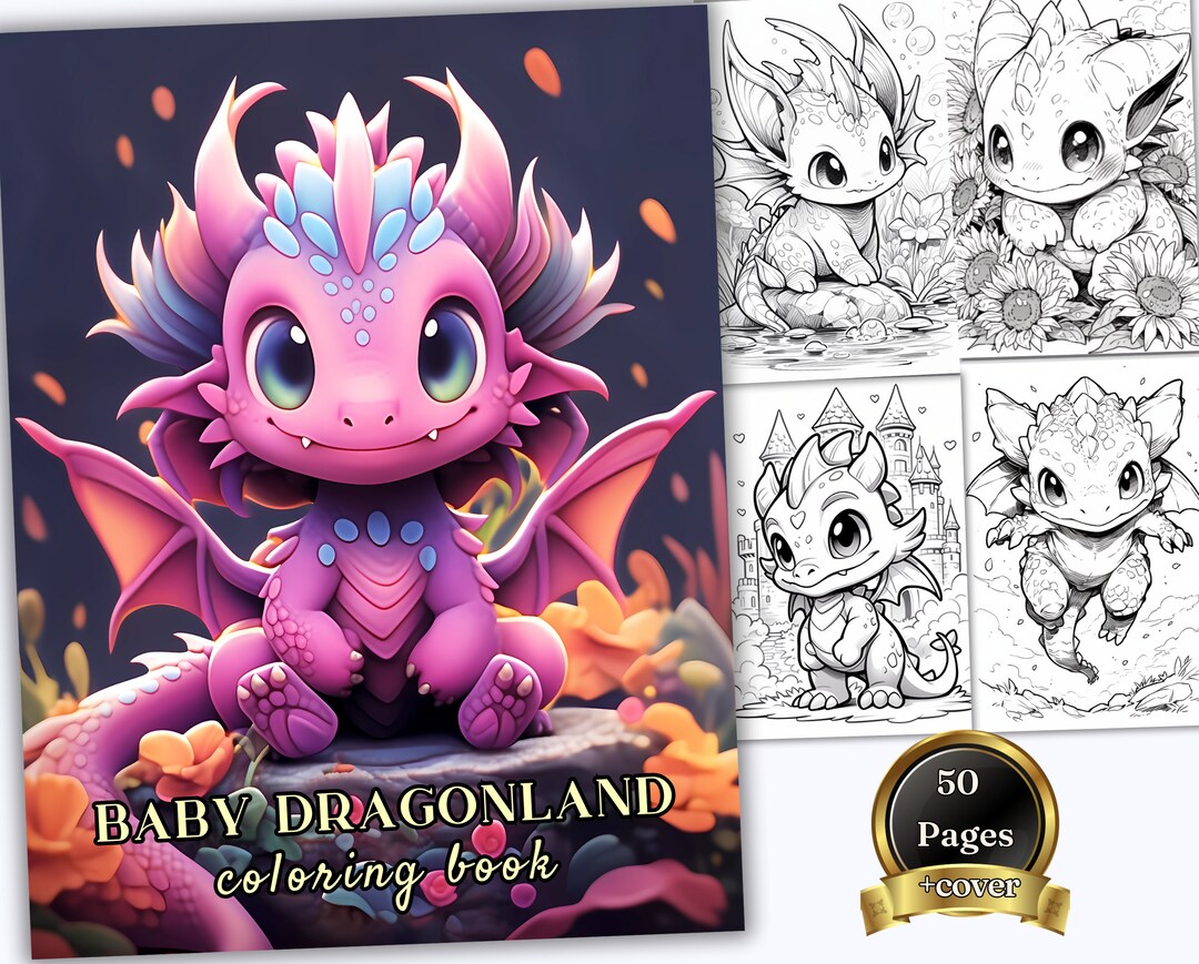 Baby Flower Dragon Fantasy Coloring Page Book, Adults Kids Instant ...