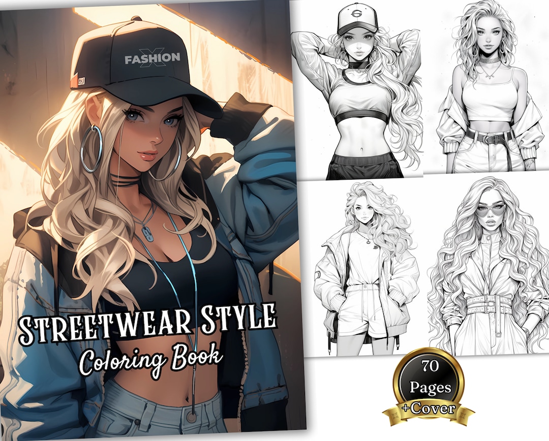 70 Fashion Girls in Streetwear Style Digital Coloring Book, Girls ...