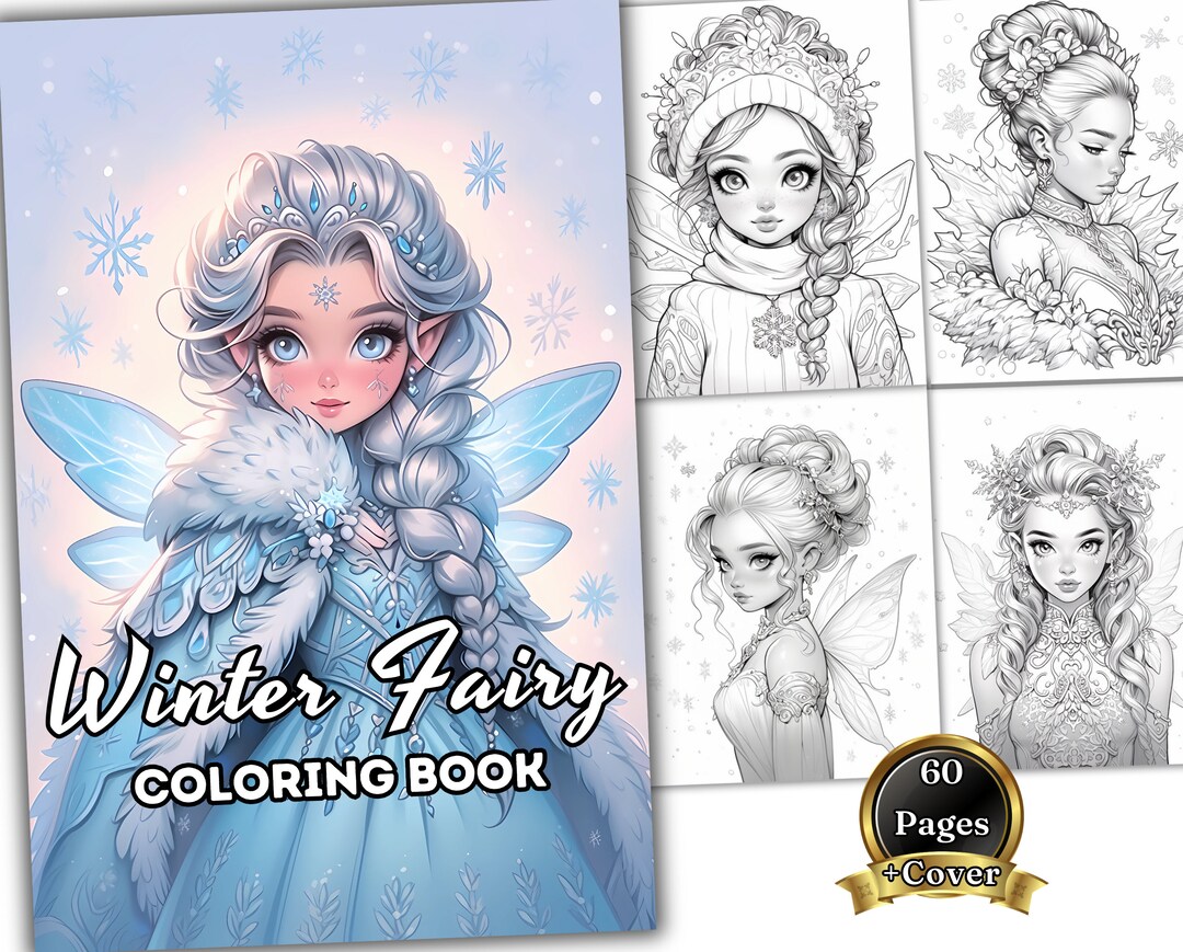 60 Winter Fairy Coloring Book, Fantasy Coloring Page, Relaxing and ...